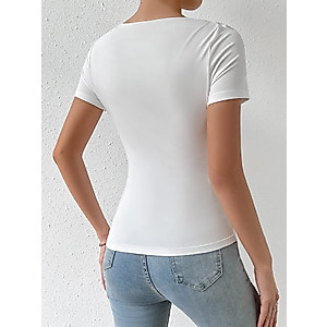Verdusa Women's Ruched Boat Neck Short Sleeve Slim Fitted Tee T Shirt Top White M