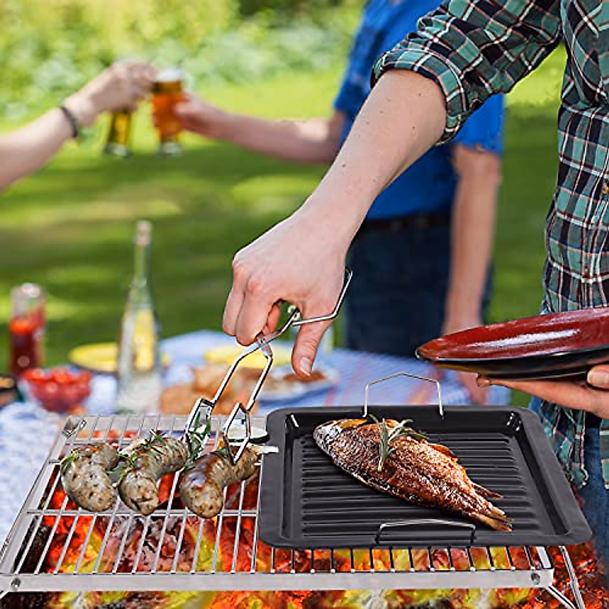 REDCAMP Folding Campfire Grill with Grill Plate, Heavy Duty Portable Camping Grill with Carrying Bag