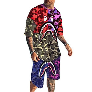 Fashion Camo Shark Shirt and Pants Big Mouth Tracksuits Beach Pants Swim Trunks Suit for Men Women
