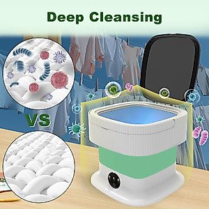 15L Mini Portable Washing Machine, Foldable Washer with Spin Dryer, Small Collapsible lavadora Portatil, Compact Luandry Washer for Underwear, Socks, Travel, Camping, Dorm, Apartments, Green