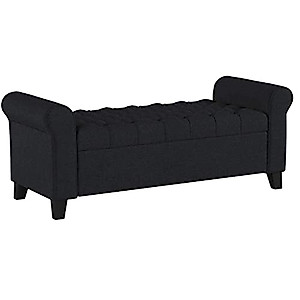 Christopher Knight Home Keiko Fabric Armed Storage Bench, Dark Grey, 19.50”D x 50.00”W x 19.25”H