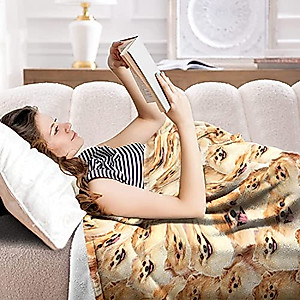 SOULZZZ Pomeranian Throw Blanket Fuzzy Cute Puppy Dog Flannel Blanket Throw Plush Animal Pattern Dog Blanket Twin for Bed Couch Carrier Travel 2-Piece Blanket 30x40 Inches & 60x80 Inches