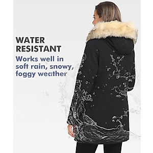 PUREMSX Down Coat for Women, Warm Winter Thick Faux Fur Hood Hiking Spring Outdoor Puffer Jacket Mother's Gift,Black,Large