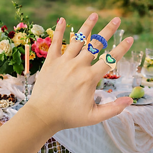 CrazyPiercing Chunky Rings Colorful Cute Chunky Rings Set Resin Acrylic Rings for Women, Teen, Girls, Aesthetic Finger Knuckle Y2K Rings Plastic Trendy Rings Set(18Pcs)