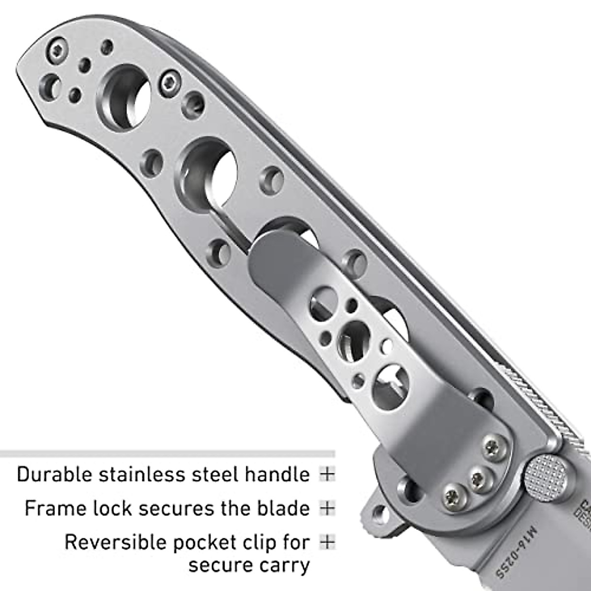 CRKT M16-02SS EDC Folding Pocket Knife: Sandvik Steel 4-Position Pocket Clip Bead Blast Blade/Stainless Steel Handle/M16-02SS