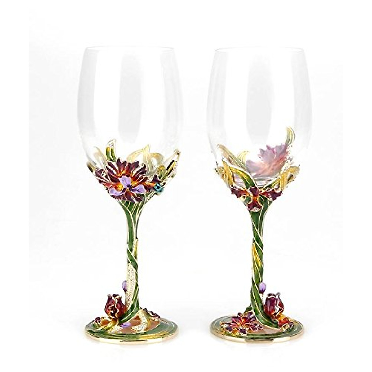 Bestbling Dragonfly Enamel Handcraft Artisan Painted Wine Glass Gift, Set of 2