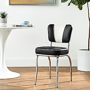 Richardson Seating V-Back Chrome Diner Chair with 2" Box Seat, NULL, Metal, Black and White