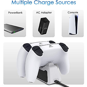 PS5 Controller Charger Station, Click-in PS5 DualSense Controller Charger, Fast Charging Dock Compatible with Sony Playstation 5, Dual USB Type C PS5 Charger Stand with LED