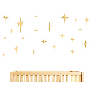 GESTYZ Retro Star Vinyl Wall Decals Starbursts Wall Stickers for Nursery Kids Room Wall Decals Unique Wall Decals for Baby Girls Boys Bedroom Nursery Decor(Y10) (Matte Gold)