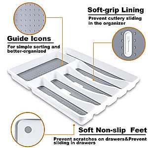 Besilord Kitchen Drawer Organizer Silverware Organizer 6 Slots Silverware Holder Utensil Organizer Cutlery Tray Plastic Flatware Organizers