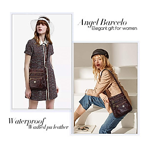 Angel Barcelo Crossover Purse and Handbags Crossbody Bags for Women,Ultra Soft Leather Neatpack Bag Shoulder Purses for Women Coffee