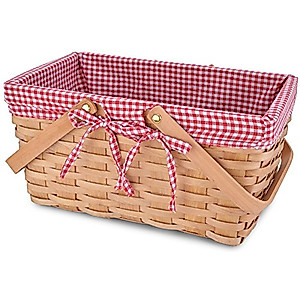 Picnic Basket Natural Woven Woodchip with Double Folding Handles | Easter Basket | Storage of Plastic Easter Eggs and Easter Candy | Organizer Blanket Storage | Bath Toy and Kids Toy Storage