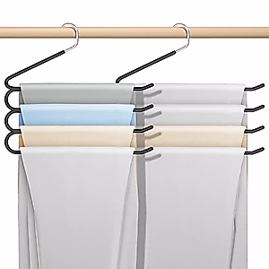 Pants Hanger Jeans Trouser Hanger 3 Pack Stainless Steel Rack Non Slip Closet Space Saver for Tie Scarf Shock Jeans Towel Clothes(Black)