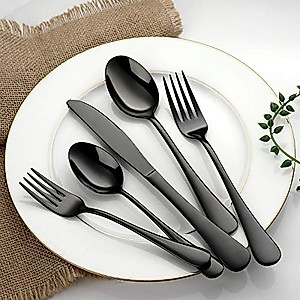 Black Silverware Set, 30-Piece Stainless Steel Flatware Set for 6, Cutlery Utensils Set Include Knives/Forks/Spoons Service for 6, Mirror Polished and Dishwasher Safe