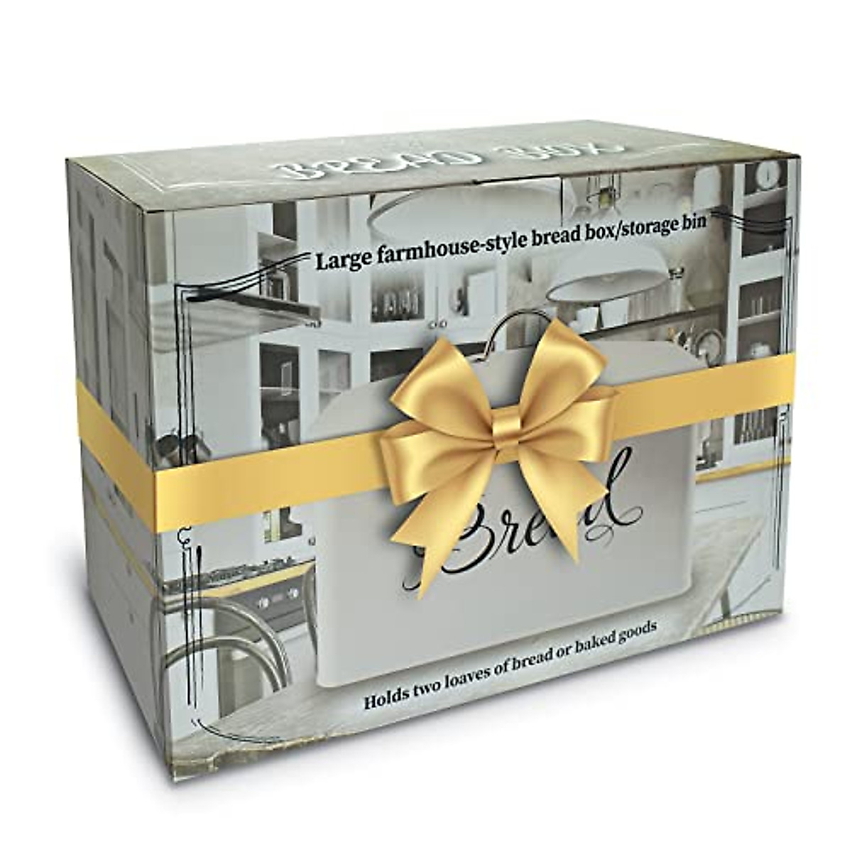 Better Kitchen Products Classic Metal Bread Box with Side Handles, Large Capacity (2 Bread Loaves), Farmhouse Bread Bin for Kitchen Countertop, Steel Bread Storage Container with Lid, White