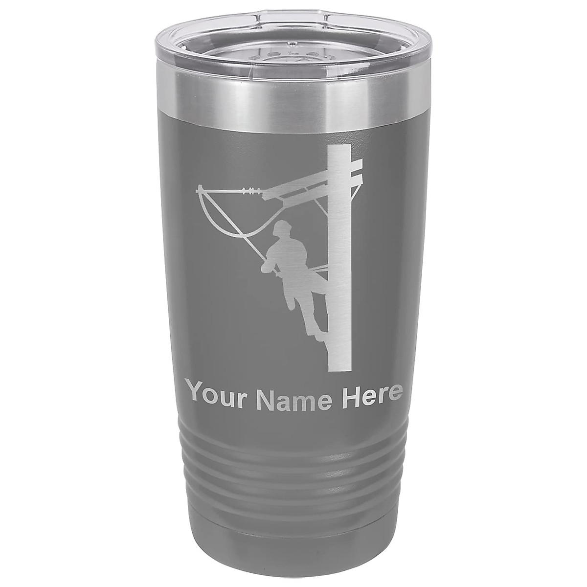 LaserGram 20oz Vacuum Insulated Tumbler Mug, Lineman, Personalized Engraving Included (Gray)