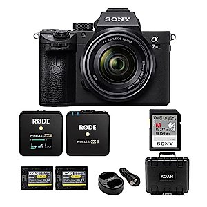 Sony Alpha a7 III Full Frame Mirrorless Camera with 28-70mm Lens with Single Set Microphone System, Memory Card, Rechargeable 2000mAh Battery (2-Pack) and Dual Charger, and Hard Case (5 Items)