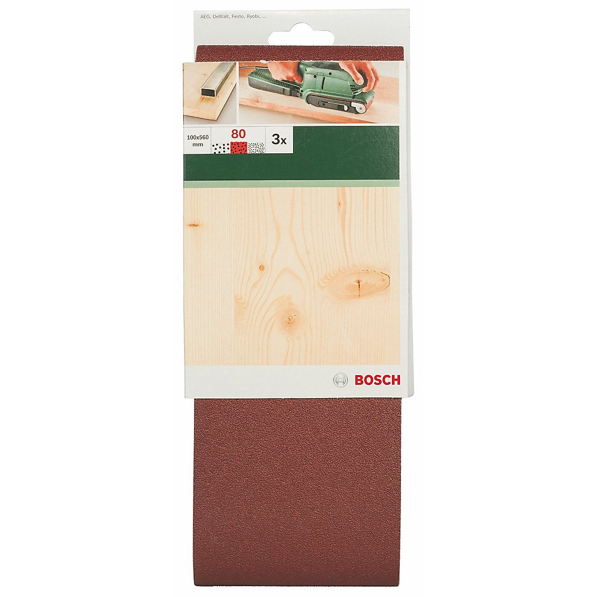 Bosch DIY Schleifband verschiedene Materialien für Bandschleifer (3 Stück, Körnung 80)