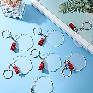 20 Pcs Teacher Appreciation Gift Clear Acrylic Keychain Blanks 2.3'' Acrylic Apple Clear Key Chains with Red Tassel Graduation Back to School Thank You Gift for Teacher Appreciation Week
