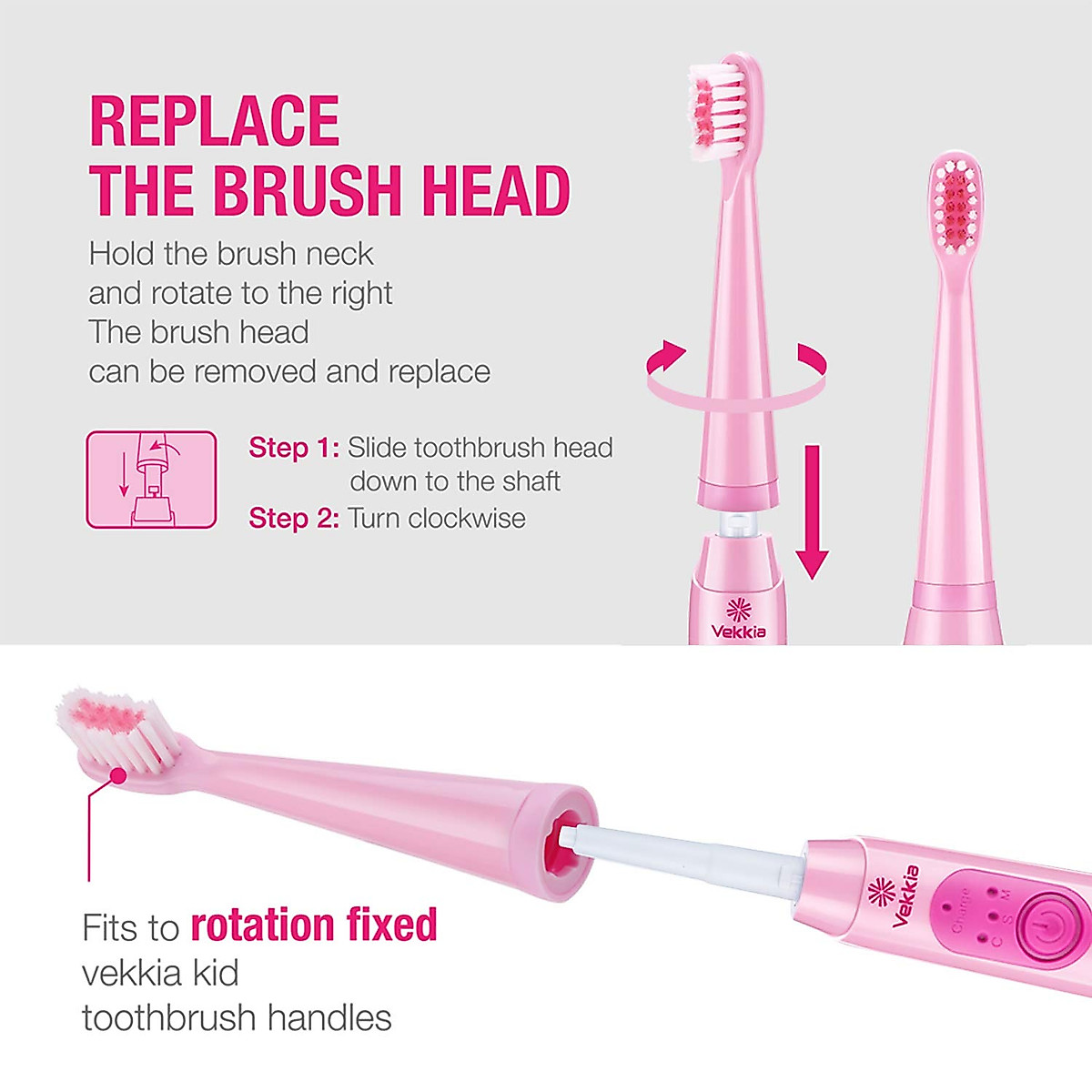 Vekkia Kids Electric Toothbrush and Replacement Heads Purchased Together Save 10%