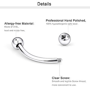 Dyknasz Eyebrow Barbell 16G Surgical Steel Rings with Clear Diamond CZ Curved Barballs Body Piercing Jewelry for Women Men 6mm 8mm 10mm Cartilage Tragus Belly Ring 9 Pieces Silver-Tone