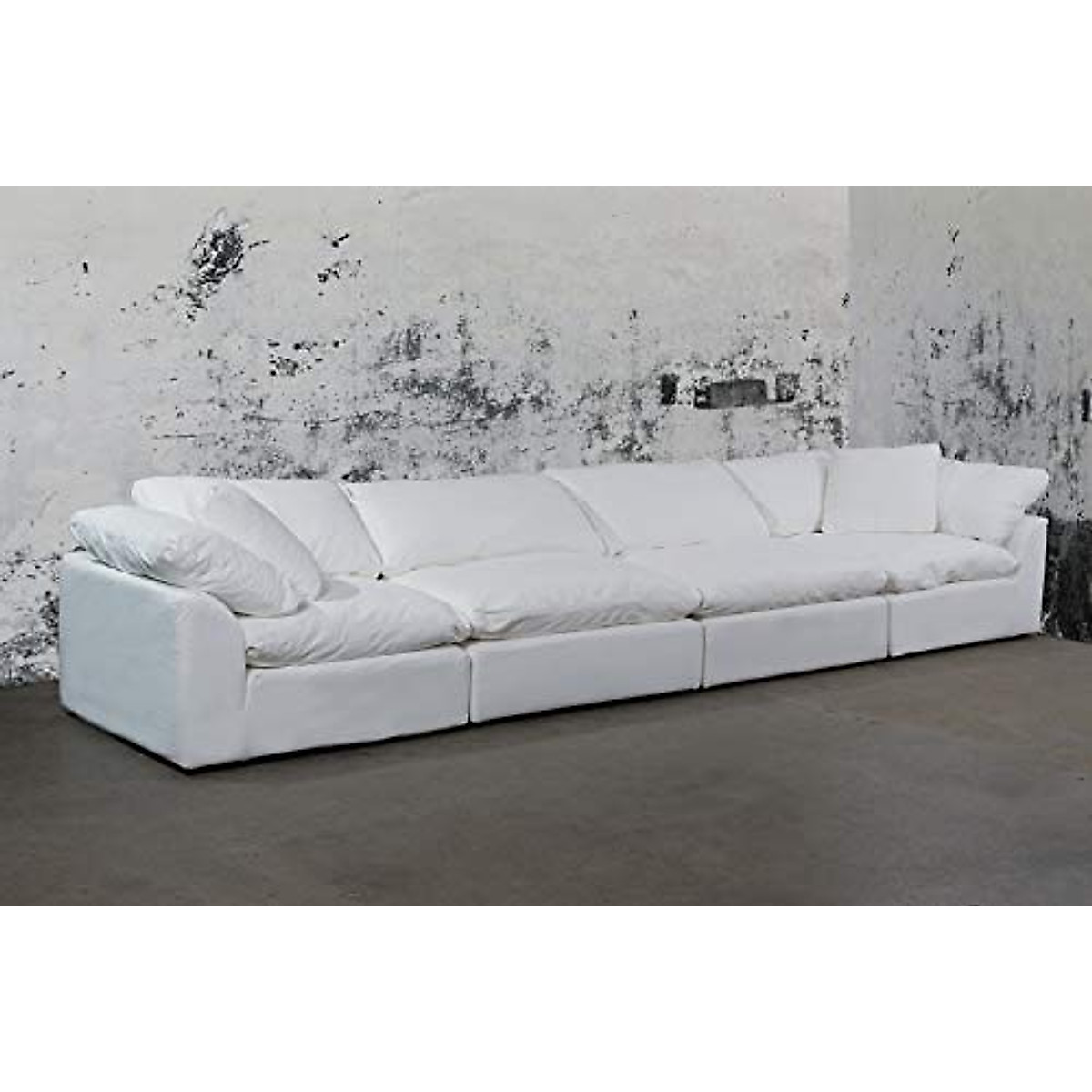 Sunset Trading Cloud Puff 4 Piece Modular Performance White Sectional Slipcovered Sofa,