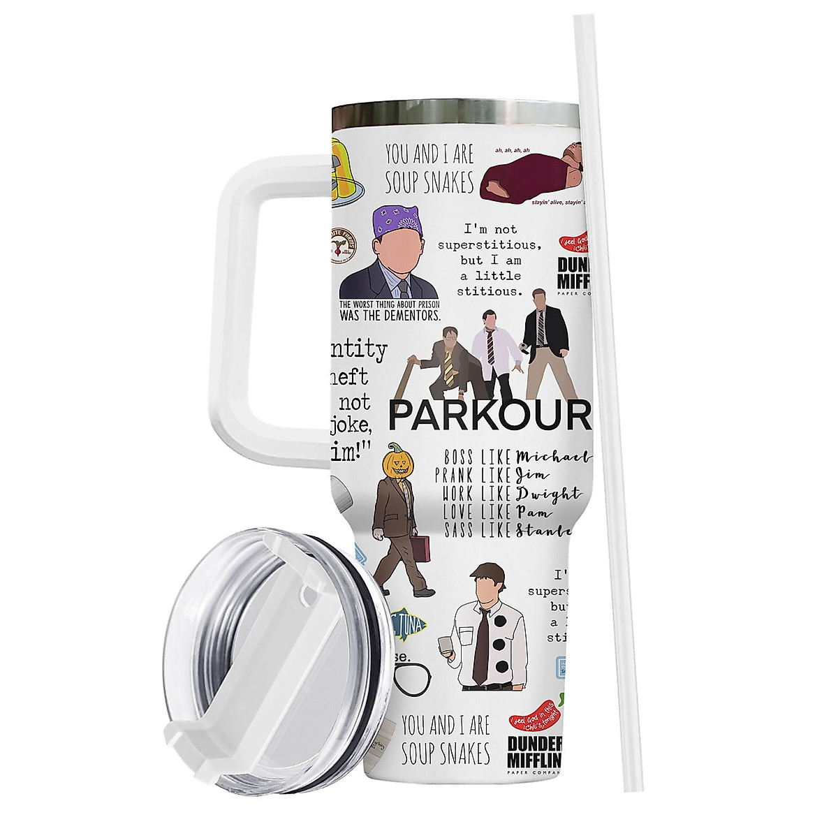 GEPOSTORE Office Tumbler 40oz Stainless Steel Tumbler with Handle, Funny Coffee Travel Cup, Birthday Gifts for Movie Lover