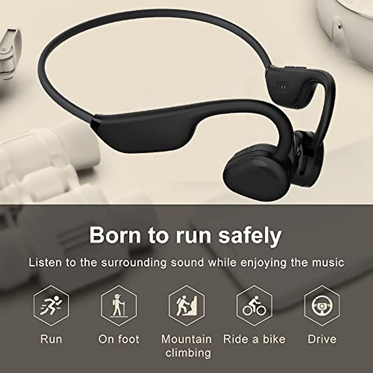 Open Ear Air Conduction Headphones, Wireless Earphones Bluetooth 5.3 Headset, Up to 10+ Hours Playtime Sports Headphones for Running/Cycling/Hiking/Gym/Climbing/Driving/Music/Gaming/Working (Black)