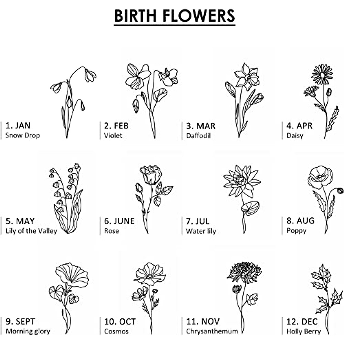 MignonandMignon Silver Custom Birthstone Necklace Birth Flower Name Personalized Gift for Her Bar Name Necklace for Mom Mothers Day Gift Floral Jewelry Handmade Jewelry -8N-FLBS-S