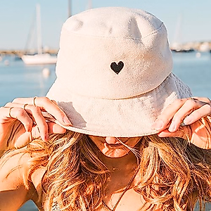 Atticus Poetry Bucket Hat, Love Her But Leave Her Wild - Trendy Summer Girl Terry Cloth Cap, Sun Hats for Women, One Size (Khaki, Heart)