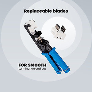 Speed Termination Tool - Easy Punch Down with Stainless Steel Blades For 45 Degree RJ45 LAN Cat6 / Cat5e Keystone Jacks + 10 White Cat6 Keystones Jack Connectors Kit