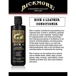 Bick 4 Leather Conditioner and Leather Cleaner 8 oz - Will Not Darken Leather - Safe of Leather Apparel, Furniture, Jackets, Shoes, Auto Interiors, Bags & All Other Leather Accessories