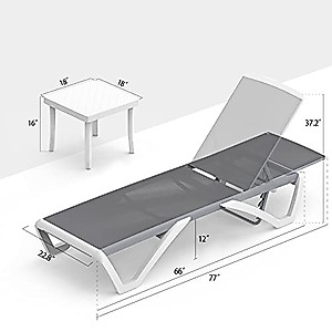 Domi Patio Chaise Lounge Chair Set of 3,Outdoor Aluminum Polypropylene Sunbathing Chair with Adjustable Backrest,Side Table,for Beach,Yard,Balcony,Poolside(2 Grey Chairs W/Table)