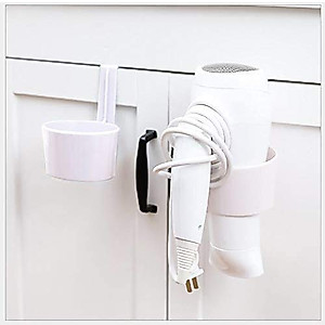 JWCE SHOP Hair Dryer Rack Over-The-Cabinet Hair Dryer Holder, Holster for Master, Guest, Kid's Bathroom, Vanity, 5.4" x 4" x 3.4" - White