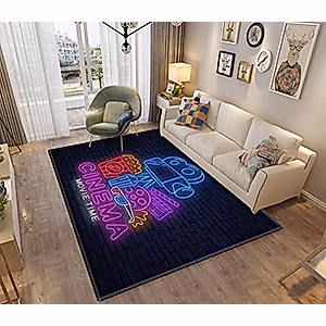 Home Area Runner Rug Pad Glowing neon Sign for Cinema for Banner Poster Thickened Non Slip Mats Doormat Entry Rug Floor Carpet for Living Room Indoor Outdoor Throw Rugs