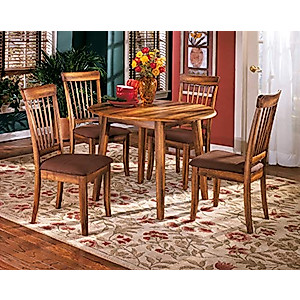 Signature Design by Ashley Ralene Rake Back Dining Room Chair Set of 2, Medium Brown & Berringer Dining Room Round Drop Leaf Table, Rustic Brown