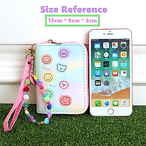 AACKS Smile Coin Purse Happy Face Wallet Girls Small Wallet Happy Kids Wallet with Charm Mini Coin Pouches with Strap Preppy Wallet Aesthetic Wallet Y2K for Women