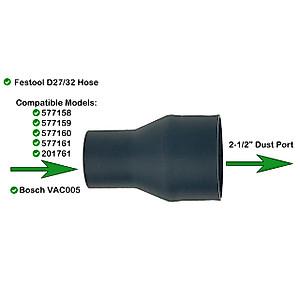 27mm Hose Adapter for 2-1/2" Dust Collection Ports - Compatible with Festool D27 and Bosch VAC005 Hoses - Connects to Table Saw, Bandsaws, Spindle Sanders, Miter Saws, and other equipment