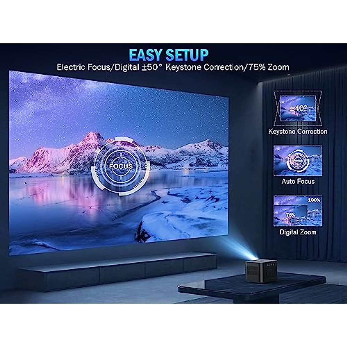 [Electric Focus] 5G WiFi Mini Bluetooth Projector 4K Support, 300 ANSI HD 1080P Portable Video Projector, ±40° Vertical Keystone|Zoom|Timer, DBPOWER Smartphone Projector Outdoor Movie for PC/Laptop/TV