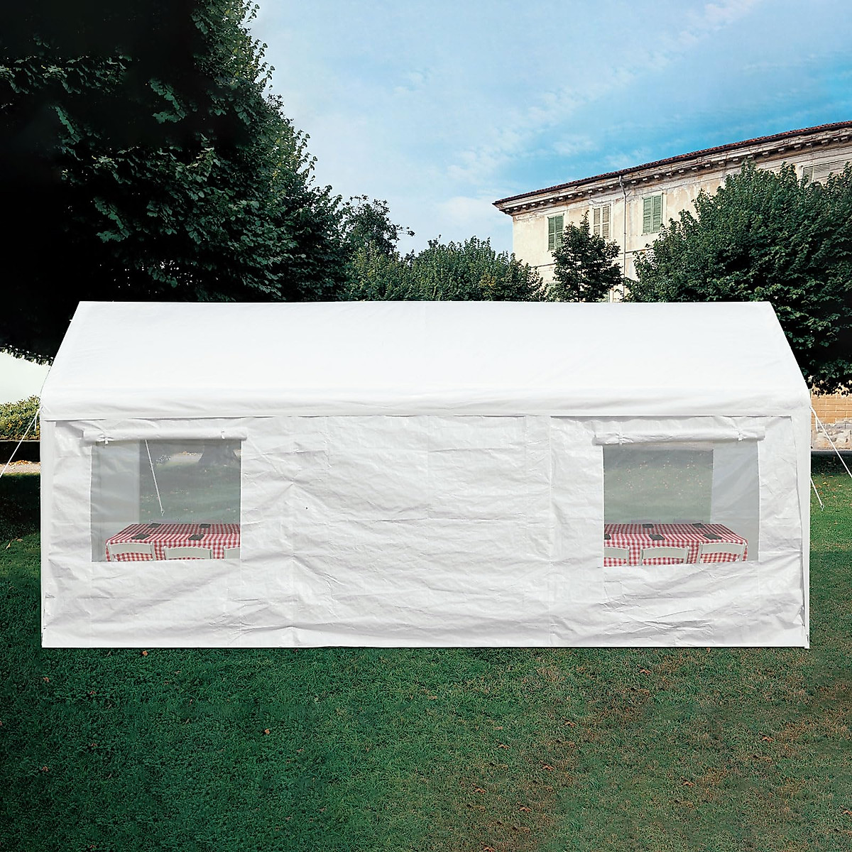 Aoodor 20 x 12 FT. Vehicle Carport Canopy Portable Garage Party Canopy Tent Boat Shelter, Heavy Duty Metal Frame with Removable Rool-up Sidewalls and Doors, White