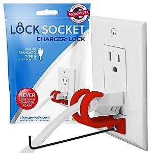 Lock Socket Outlet Lock - Anti Theft Outlet Lock to Secure Three Pronged Plugs, Innovative Way to Prevent Unplugging, Secure Locks for Cords, Includes Security Screw & Allen Wrench - Red