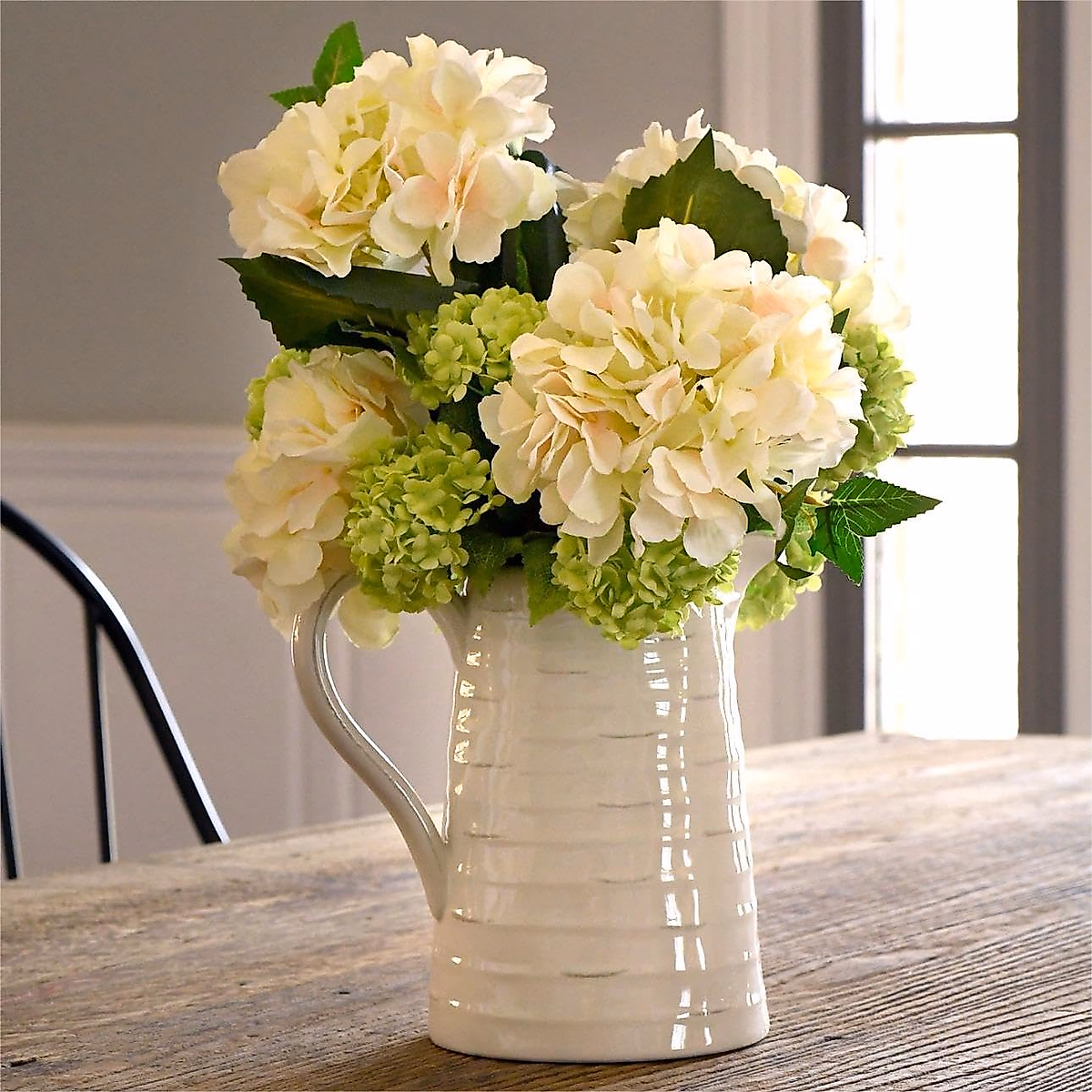 GREENTIME 13” Artificial Hydrangea Flowers Fake Hydrangea Bouquet with 7 Head 3.15” Tiny Hydrangea for Wedding Bouquet Party Home Decor DIY Baby Shower Centerpieces Tables Decoration(Green)
