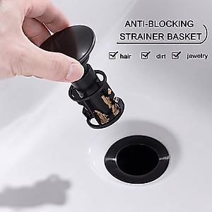 Bathroom Sink Drain, Pop Up Drain Stopper with Overflow, Lavatory Vanity Vessel Sink Drain Assembly, Oil Rubbed Bronze