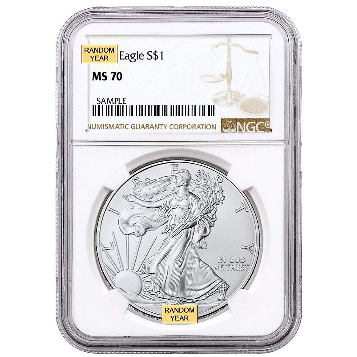 1986 - Present (Random Year) 1 oz Silver American Eagle Coin MS-70 (MS70 - Type 1 or 2) $1 Mint State NGC