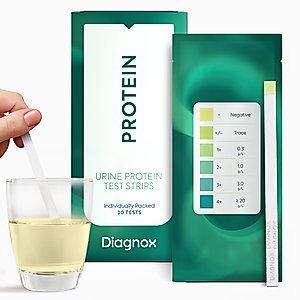 DIAGNOX HEALTH Protein Urine Test Strips Kit - Individually Packed at Home Urine Protein Test Strips - Urinalysis Strips for Protein in Urine (30 Pack)