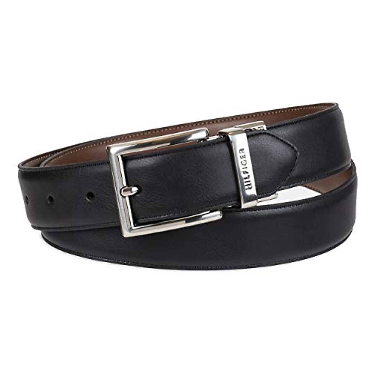 Tommy Hilfiger Men's Reversible Belt, Black/Brown Silver, 36