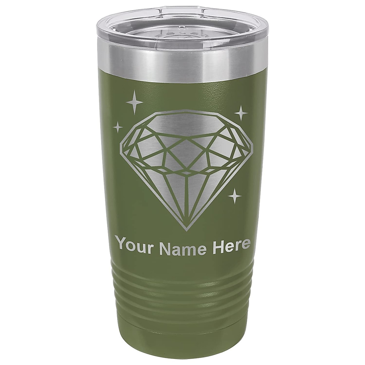 LaserGram 20oz Vacuum Insulated Tumbler Mug, Diamond, Personalized Engraving Included (Camo Green)