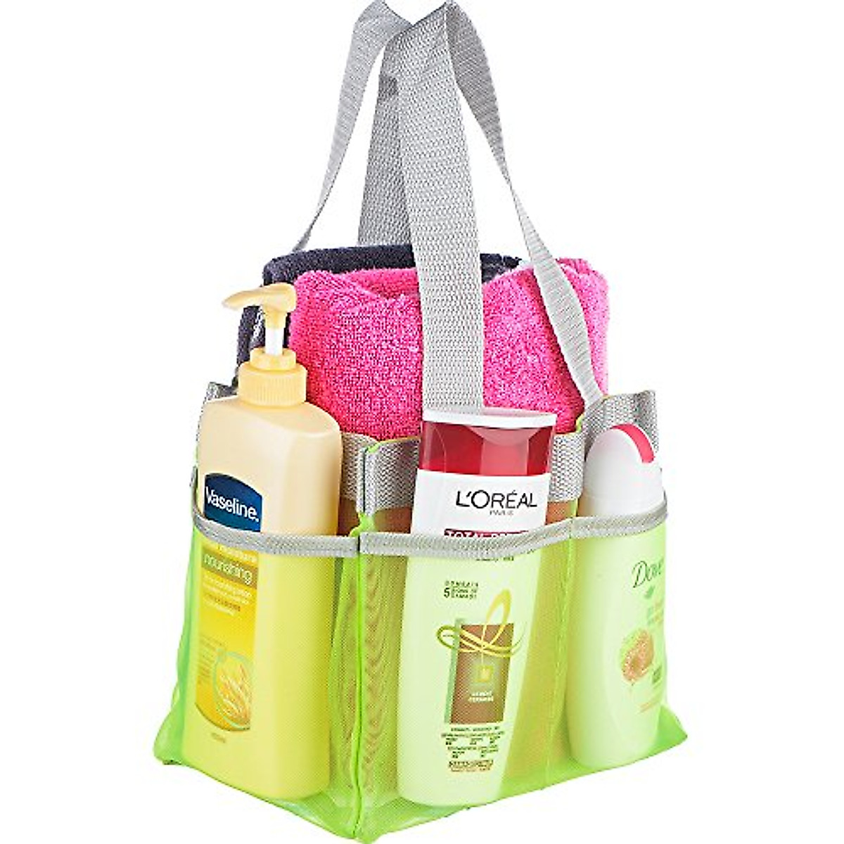 YaeloDesign Shower Caddy Portable Bathroom Mesh Tote Organizer with 7 Storage Compartments Green
