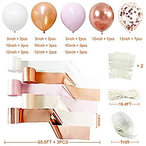 Rose Gold Party Decorations Blush Pink Ribbon Fabric Dusty Pink Fringe Hanging Curtain Streamer Balloon Garland Backdrop for Bridal Shower Wedding Bachelorette Birthday Baby Shower Engagement Party