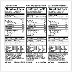 Nostalgia Premium Snow Cone Party Kit, 3 Syrups, Blue Raspberry, Cherry, Cotton Candy, 20 Cups & Spoon Straws